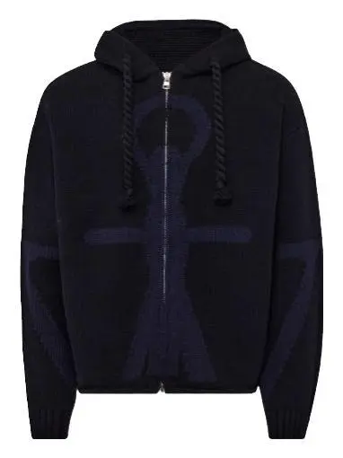 J.W.ANDERSON Anchor Logo Zip Hoodie - Black/navy Blue