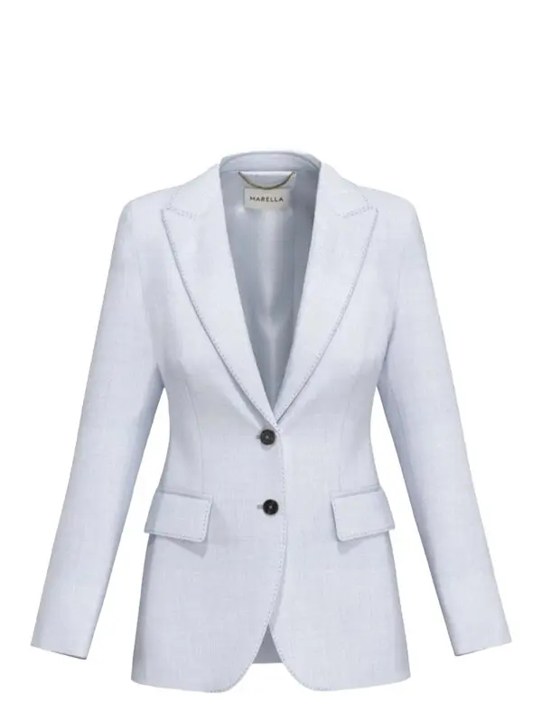 Marella Semi-fitting Basket-pattern Mixed-color Blazer - Sky-blue