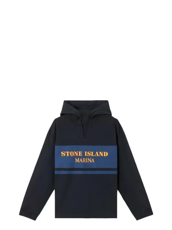 Stone Island Oversized Hooded Sweatshirt With Striped Lettering - Navy Blue