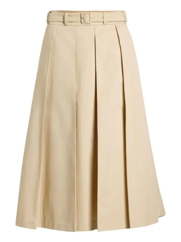 PATOU Pleated Belted Midi Skirt - Sand Beige