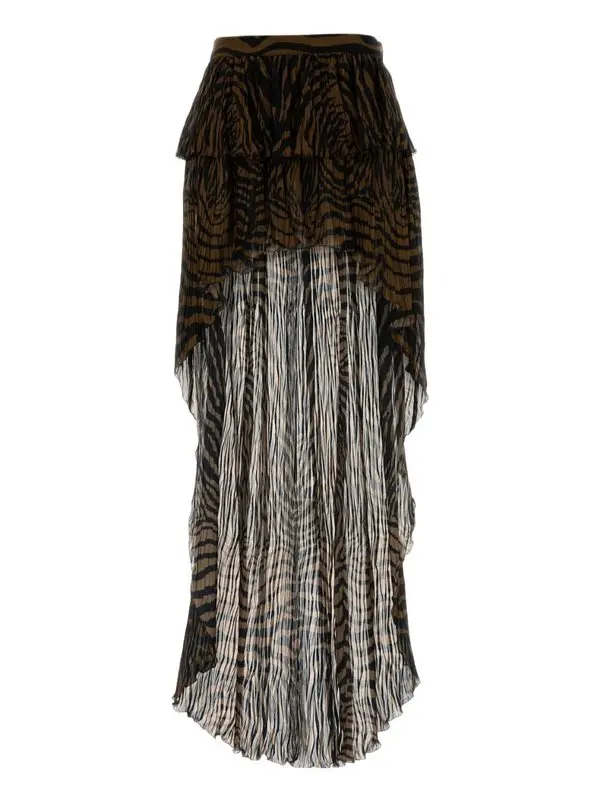 Blumarine Asymmetrical Printed Ruffled Chiffon Skirt - Black