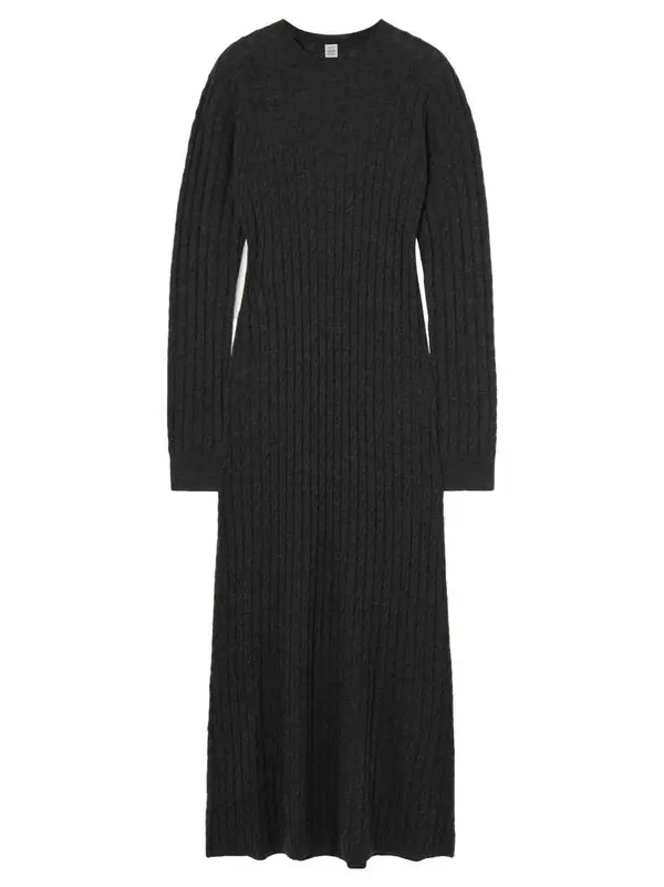 TOTEME Cable Knit Wool Maxi Dress - Charcoal-grey