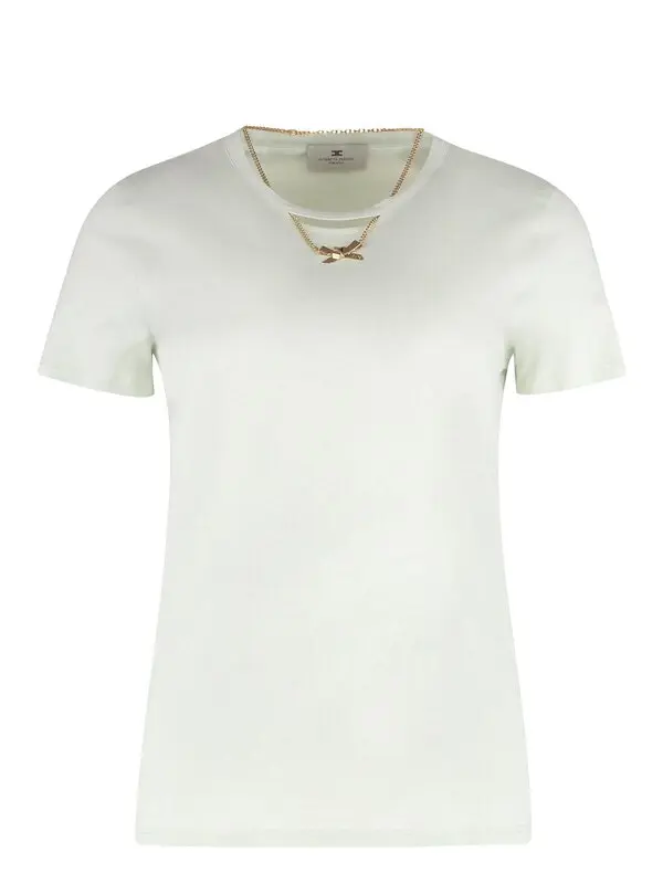 Elisabetta Franchi Bow Necklace Jersey T-shirt - White