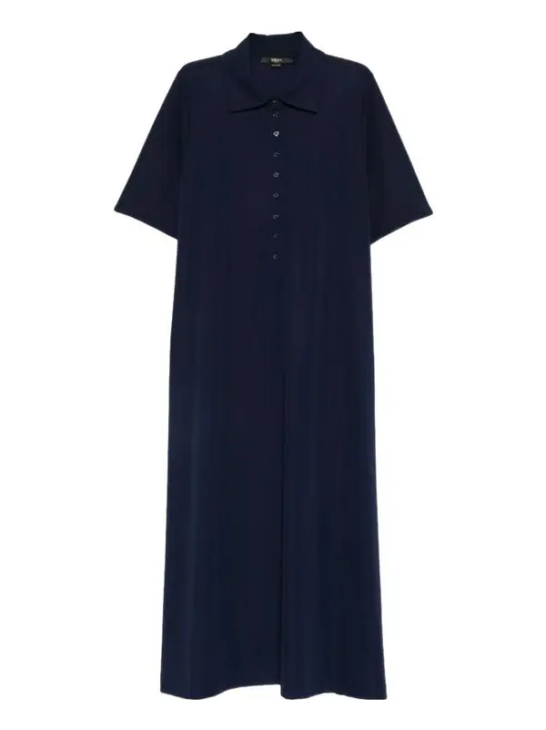 Seventy Maxi Shirt Dress With Lapel And Short Sleeves - Black