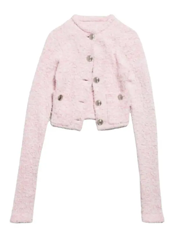 Balenciaga Cropped Tweed Cardigan With Embossed Buttons - Pink