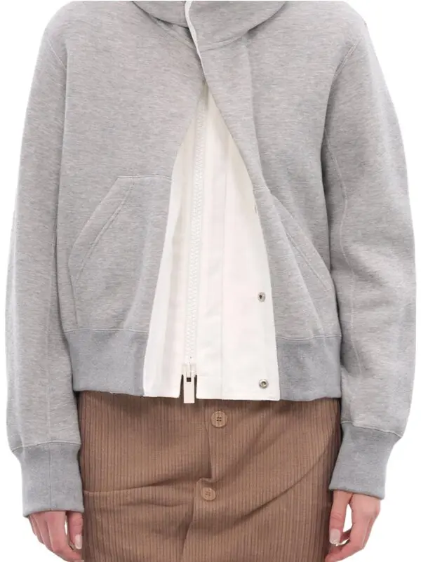 Sacai Long-sleeved Hooded Jacket With Zip And Snap Closure - Light Gray