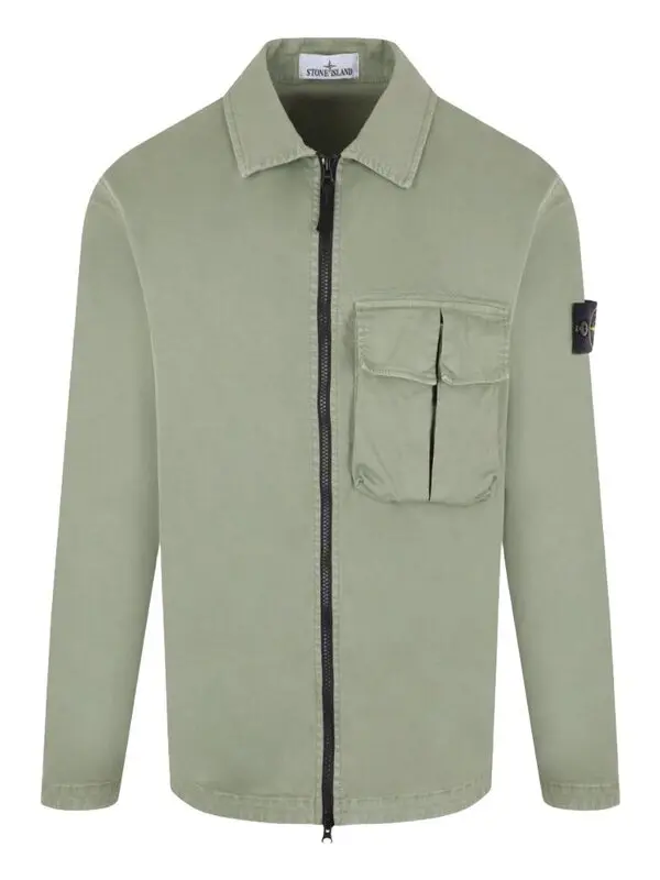 Stone Island Zip-up Stretch-cotton Shirt Jacket - Sage