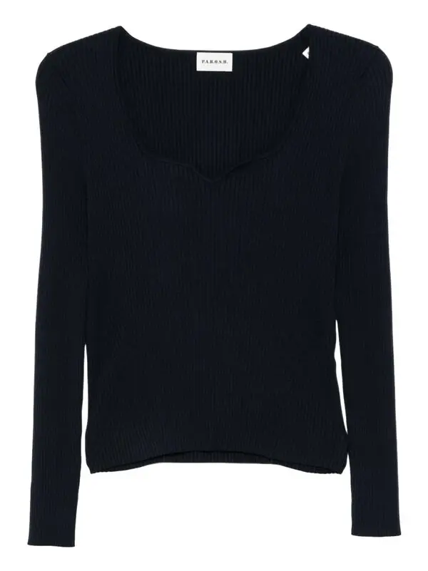 P.a.r.o.s.h Ribbed Knit Sweater With Square Neck - Navy Blue