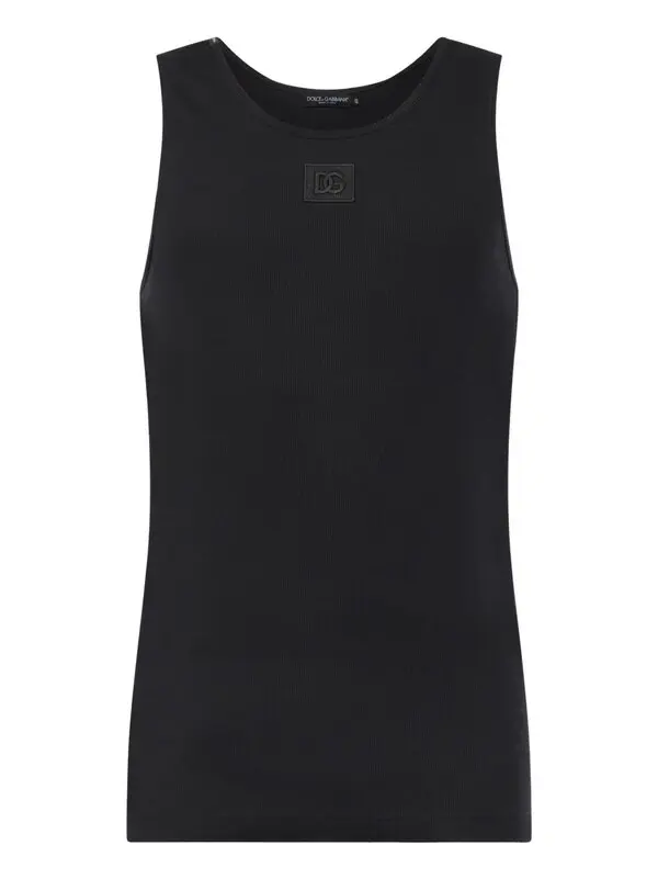 Dolce & Gabbana Dolce Gabbana Logo Patch Ribbed Tank Top - Black