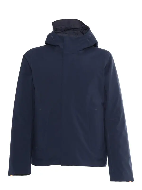 K-WAY Long-sleeved Hooded Down Jacket With Logo Detail - Blue