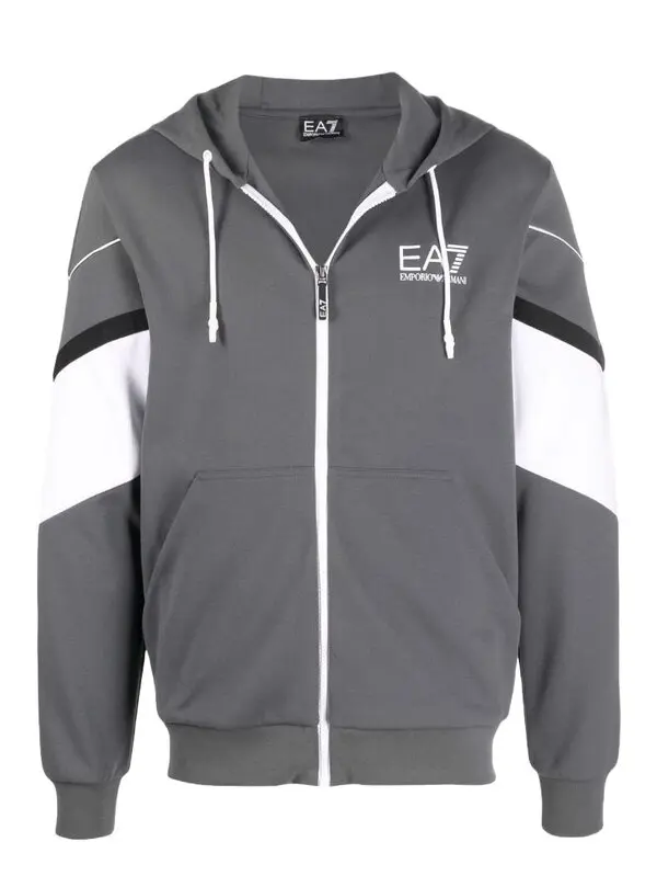 EA7 Logo-print Zip-up Hoodie - Gray