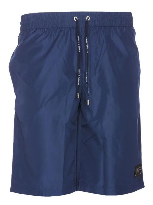 Dolce & Gabbana Logo Plaque Elasticated Waist Shorts - Blue