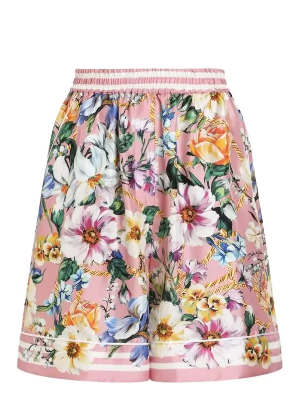 Dolce & Gabbana Allover Floral Printed Elastic Waist Shorts - Multicolor