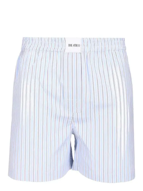 Attico Striped Shorts With Logo Patch - Light Blue