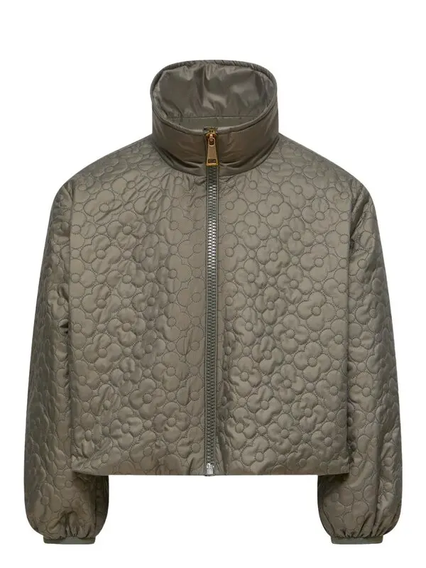 Moncler Kamelya Floral-quilted Padded Jacket - Olive Green