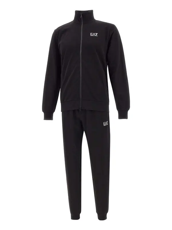 EA7 Logo Printed Zipped Track Suit - Black