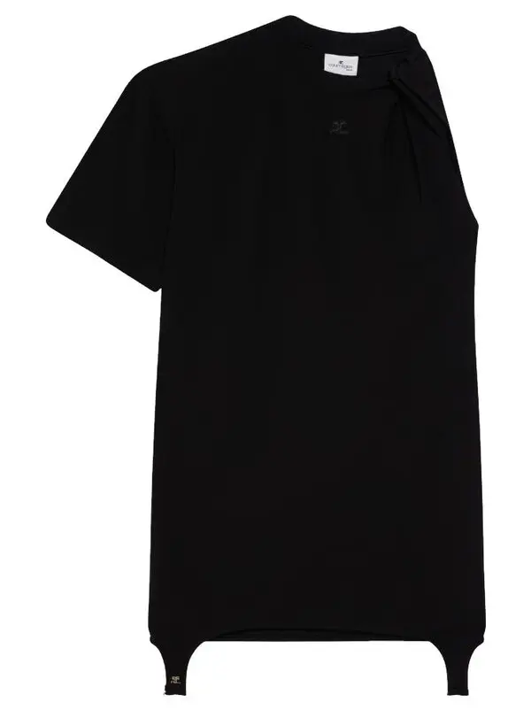 COURREGES Asymmetrical Twist Detail Short Sleeve Mini Dress - Black