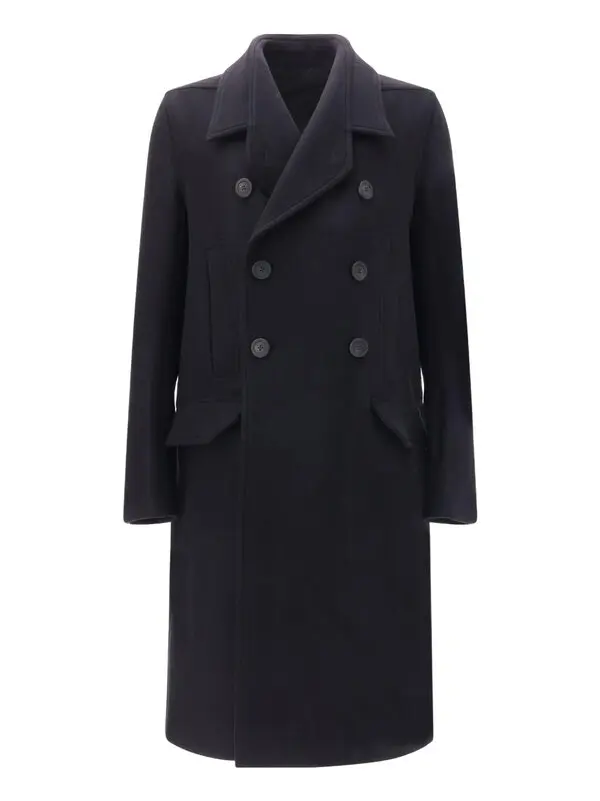 Rick Owens Double-breasted Officer Long Coat - Black