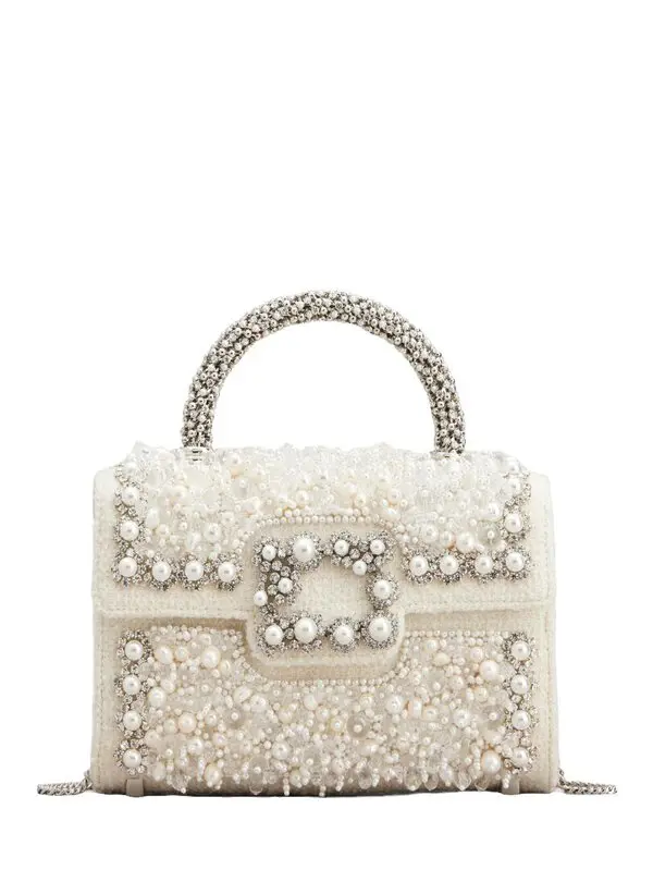 ROGER VIVIER Flower Strass Pearl Mini Buckle Jewel Clutch Bag - Nude