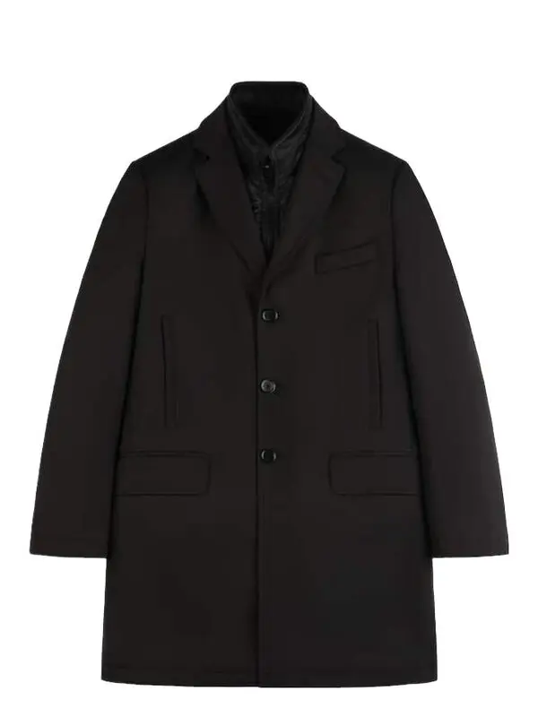 FAY Padded Peak Lapel Coat - Black