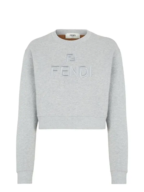 Fendi Logo Embroidered Crewneck Sweatshirt - Grey