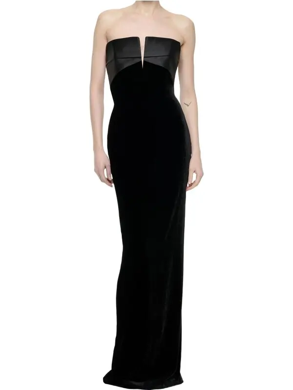 Roland Mouret Strapless Velvet Gown With Satin Trim - Black