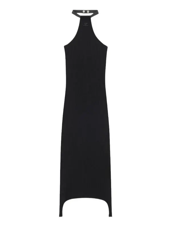 COURREGES Courrèges Rib-knit Suspenders Dress With Metallic Accents - Black