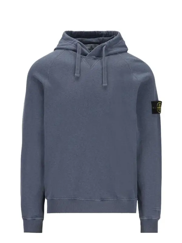 Stone Island Logo Patch Drawstring Hoodie - Air Force Blue