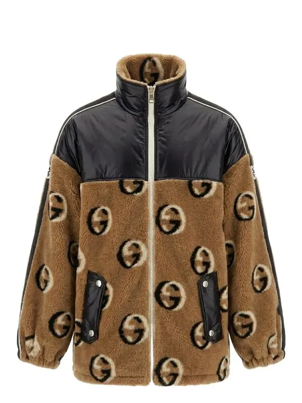 Gucci Gg Jacquard Fleece Zip Jacket - Camel/ebony