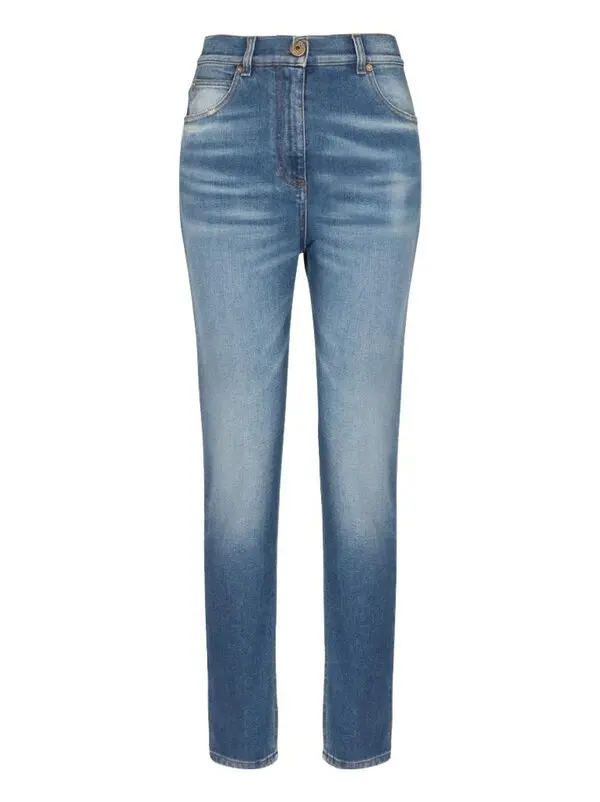 Balmain Logo Detailed Slim Cut Jeans - Blue