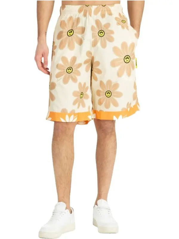 BARROW Floral Printed Elasticated Waistband Shorts - Nude