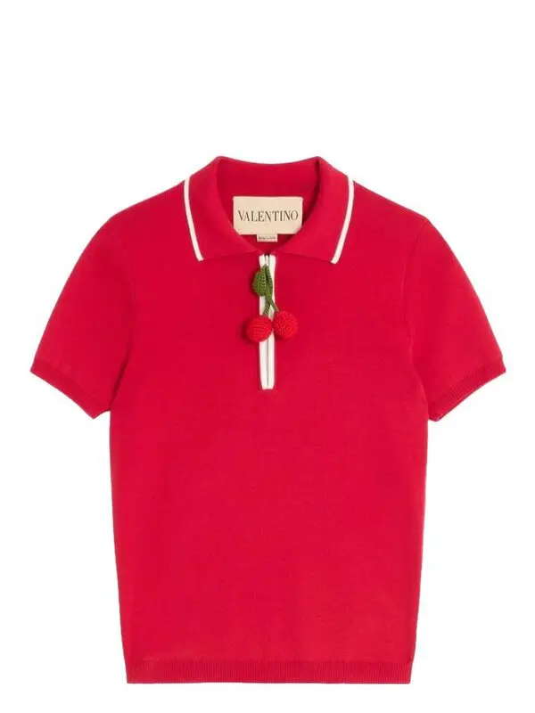 Valentino Garavani Embellished Cherry Polo Top - Paris/ivory Coast