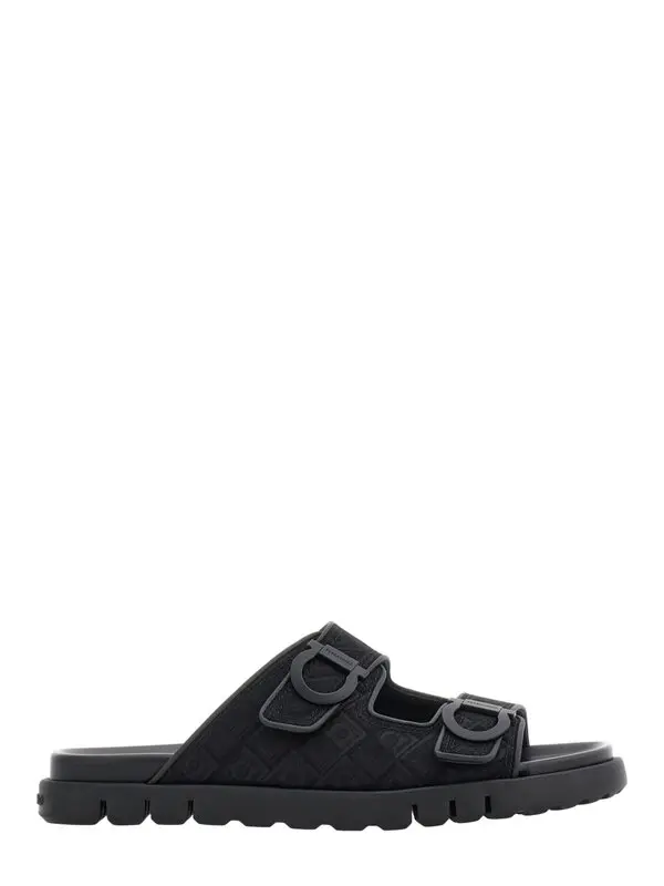 FERRAGAMO Gancini Jacquard Slides - Black