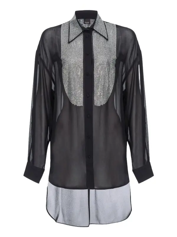 Pinko Sheer Embellished Long-sleeve Shirt - Black