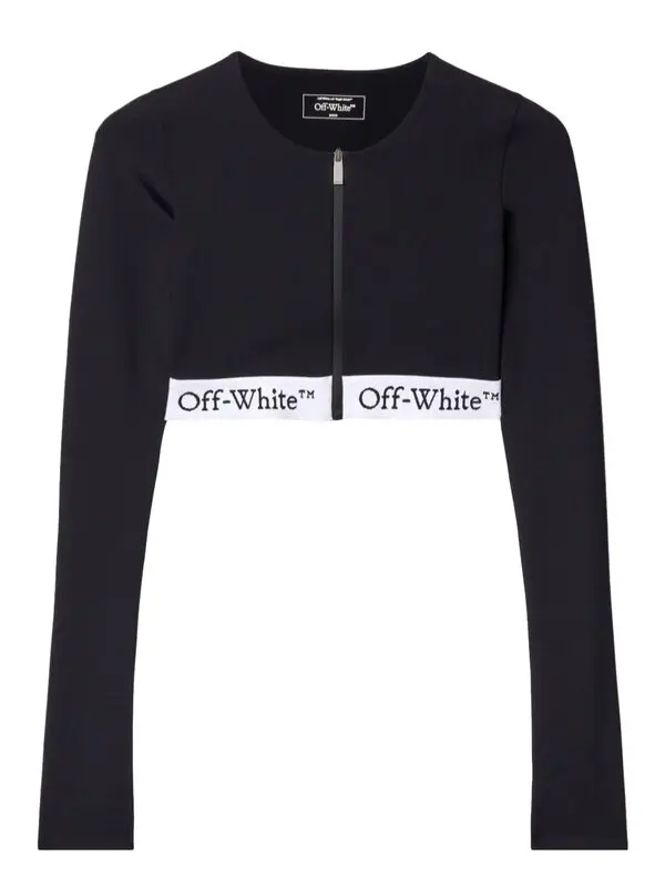 Off-White Zip-up Cropped Long Sleeve T-shirt - Black/white