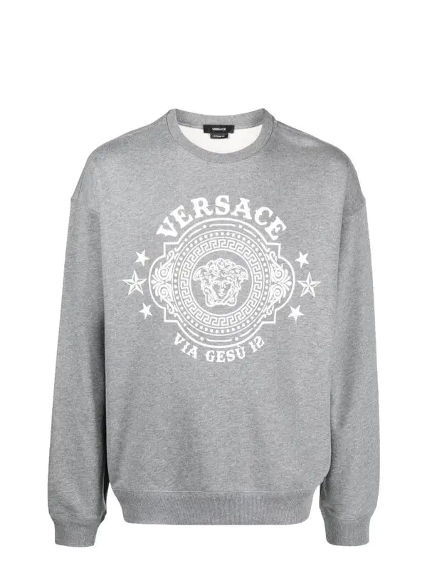 Versace Logo Printed Crewneck Sweatshirt - Gray