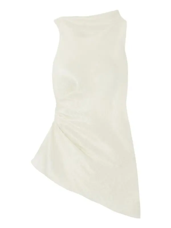 Alexander McQueen Asymmetrical Mock Neck Satin Top - Whit