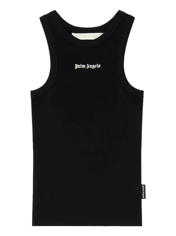 Palm Angels Ribbed Logo Tank Top - Black
