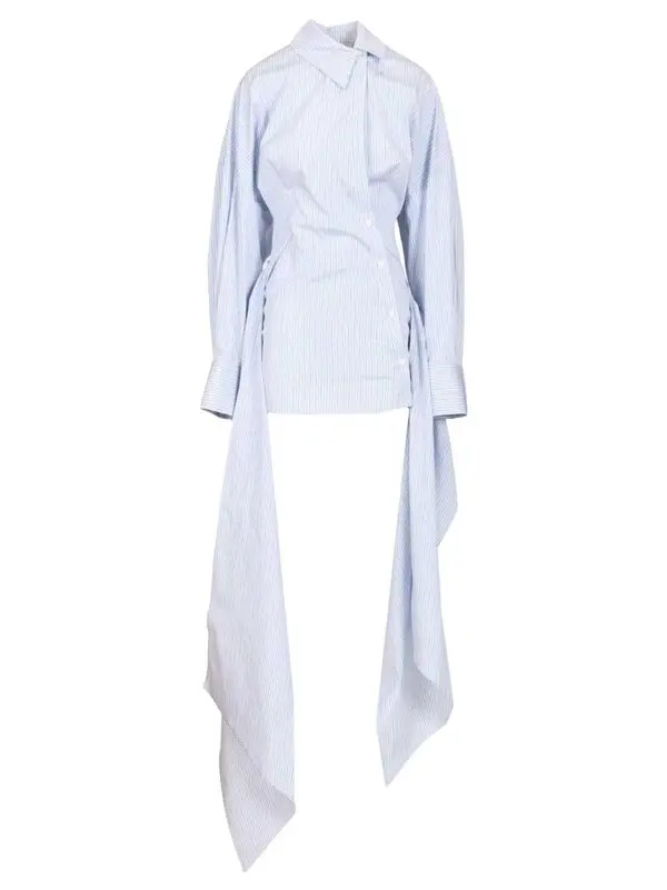 Attico Striped Mini Shirt Dress With Draping - Light Blue