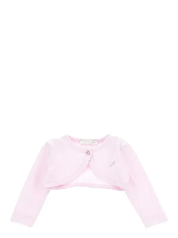 Monnalisa Rhinestone-logo Cropped Cardigan - Pink