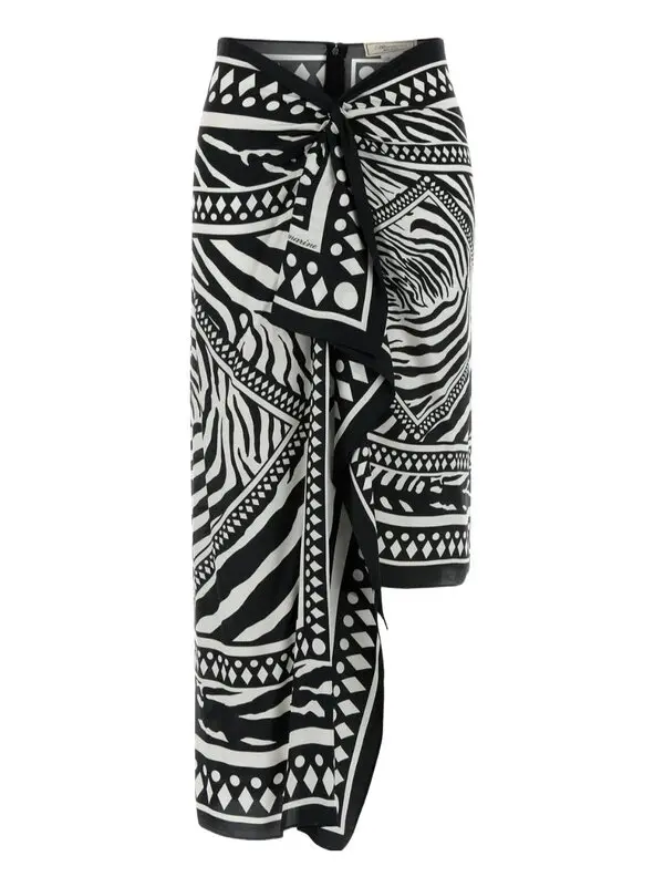 Blumarine Asymmetrical Foulard-print Skirt - Black