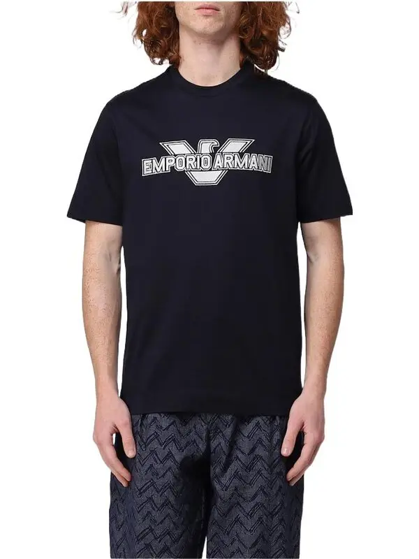 Emporio Armani Embroidered-logo Cotton T-shirt - Black
