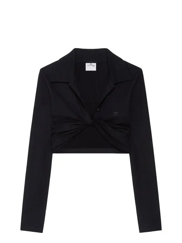 COURREGES Courrèges Twist Piqué Cropped Polo Shirt - Black