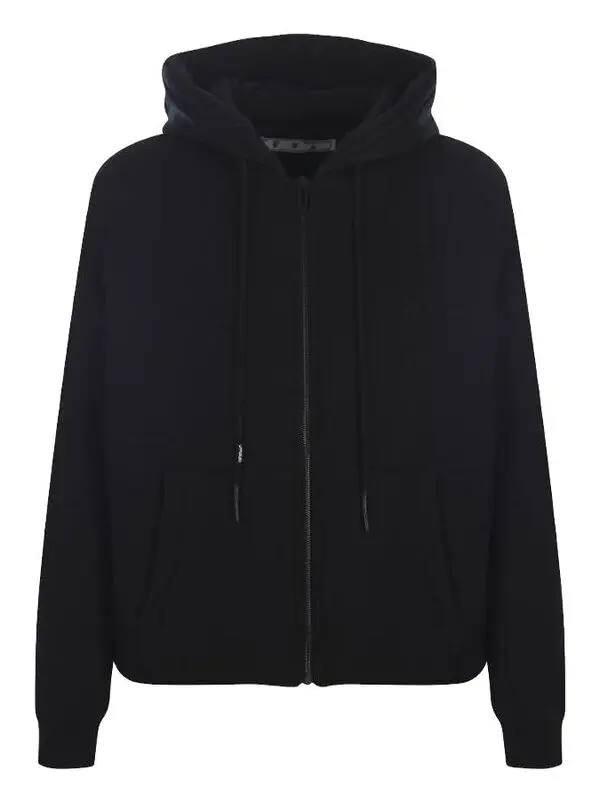 Off-White Logo Embroidered Zip-up Hoodie - Black