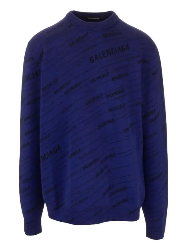 Balenciaga Diagonal Logo Jacquard Sweater - Blue