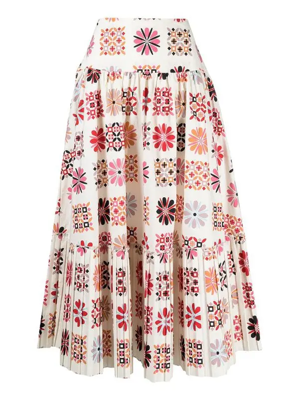 La DoubleJ Balletto Floral Print Midi A-line Skirt - Pink