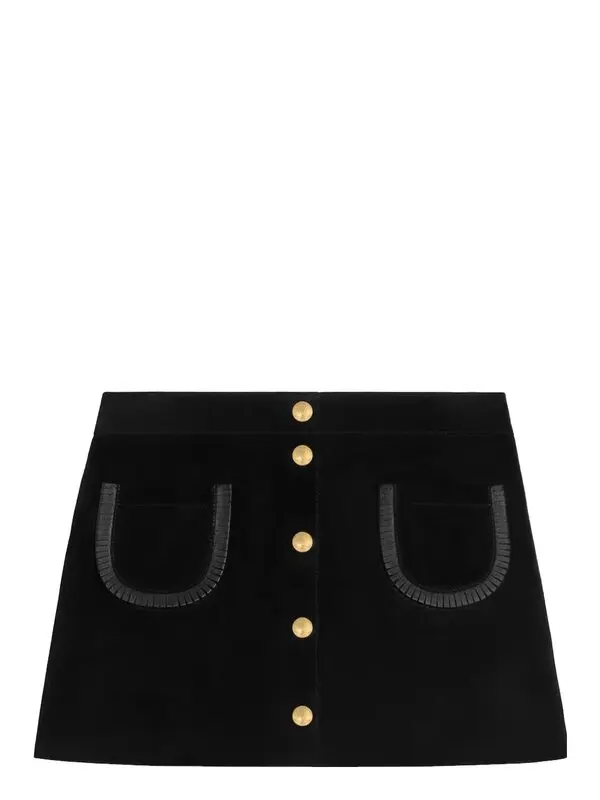 Celine Mini Suede Skirt With Triomphe Snaps - Black