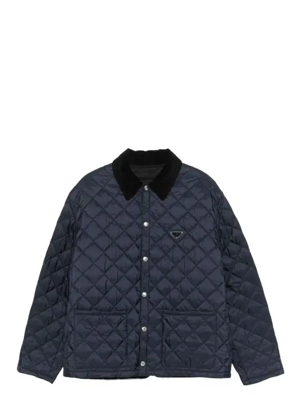 Prada Quilted Re-nylon Jacket With Logo Detail - Blue
