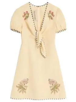 Valentino Garavani Embroidered Mini Dress With Floral Motifs - Birch/multicolor