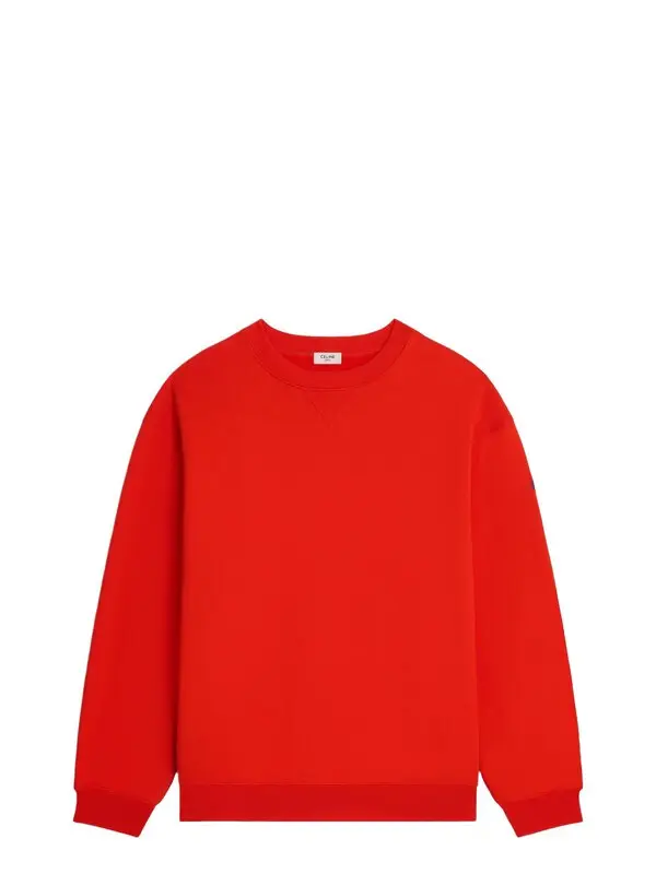 Celine Cotton Fleece Sweatshirt With Triomphe Embroidery - Cycling Red/cowboy Blue
